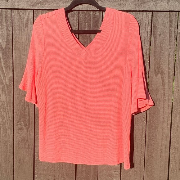 Como Blu | Tops | Como Blu Orange Stretchy Top Xl | Poshmark